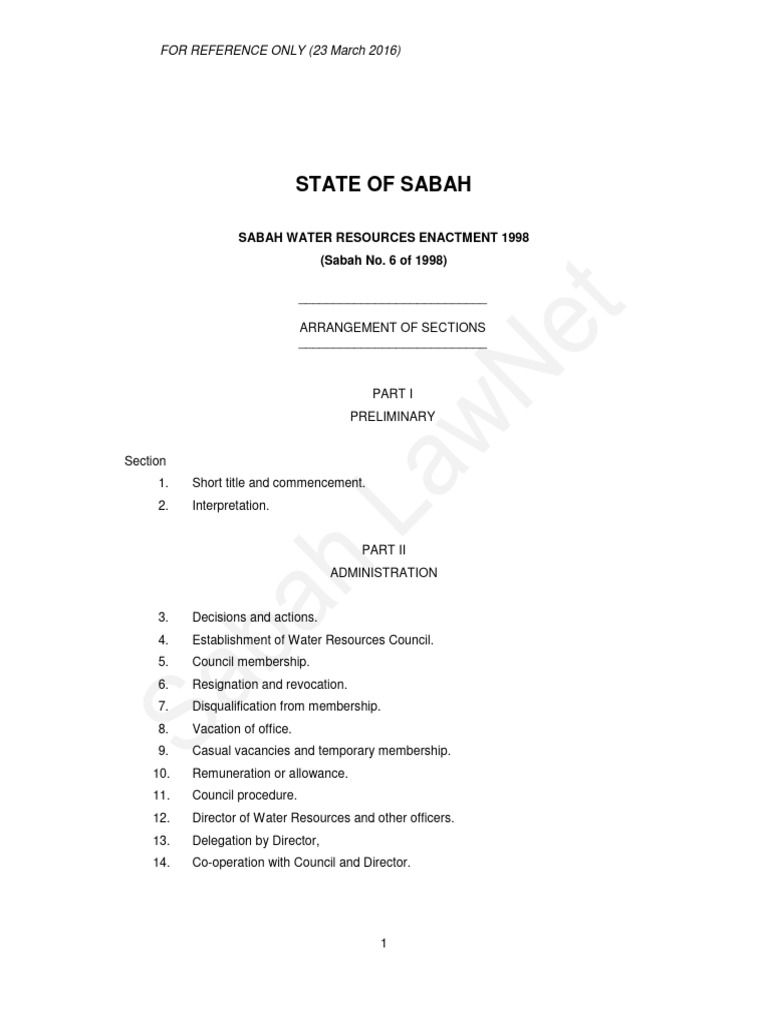 Sabah Water Resources Enactment 1998 | PDF | Water | Flood