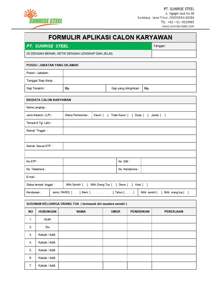 Form Aplikasi Calon Karyawan | PDF