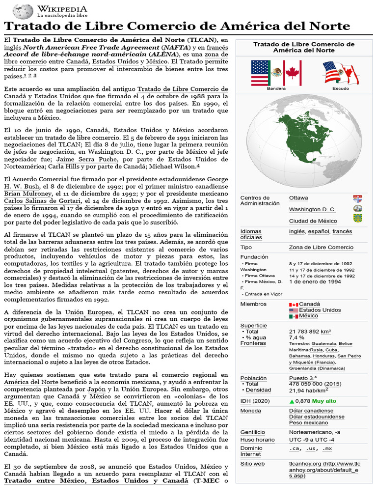 Tratado de Libre Comercio de América del Norte | PDF | Tratado de Libre Comercio Norteamericano ...