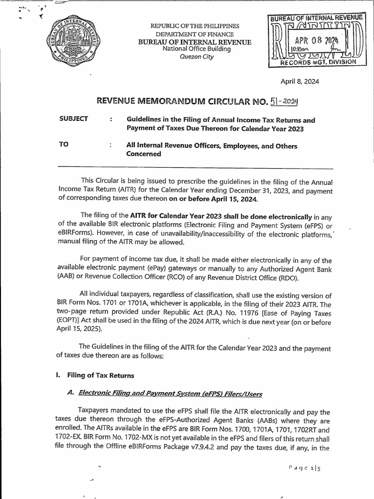 RMC No. 51-2024 | PDF