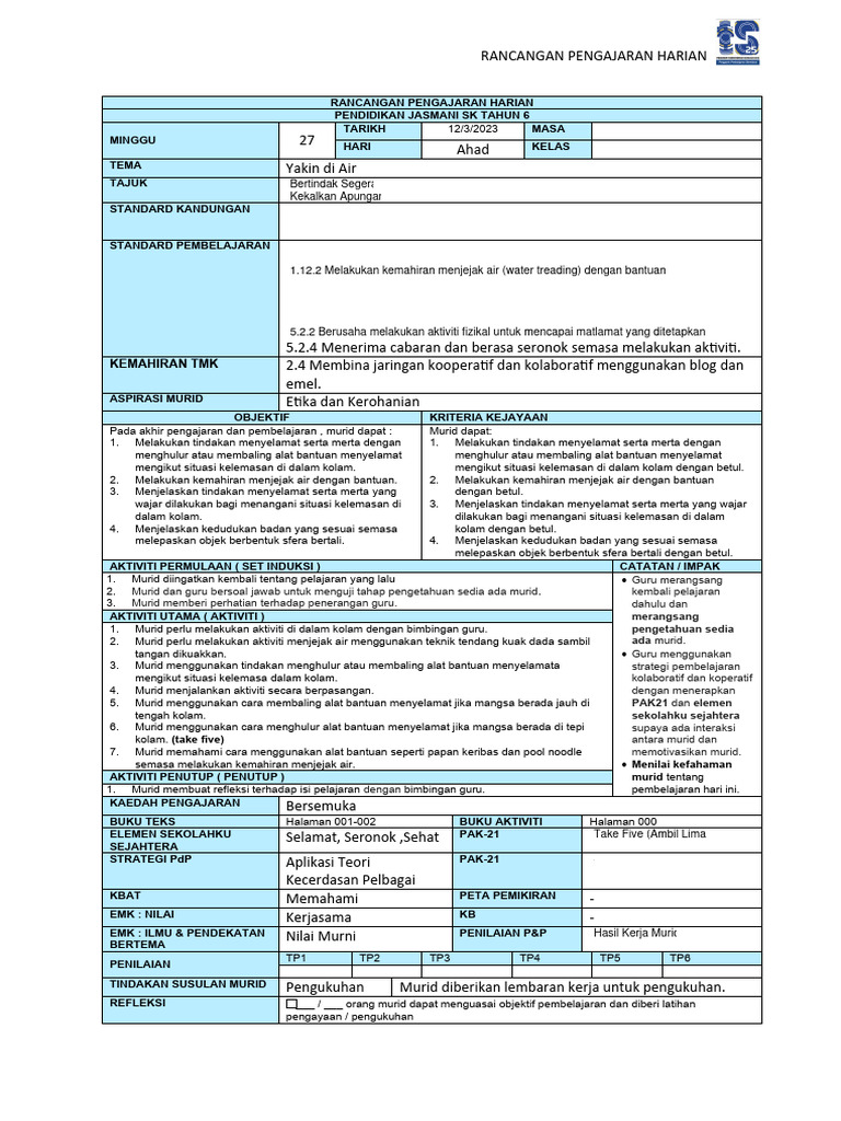 Pendidikan Jasmani Tahun 6 | PDF