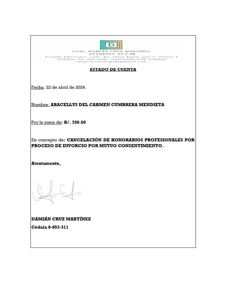 Estado de Cuenta Aracellys Del Carmen Cumbrera Mendieta | PDF