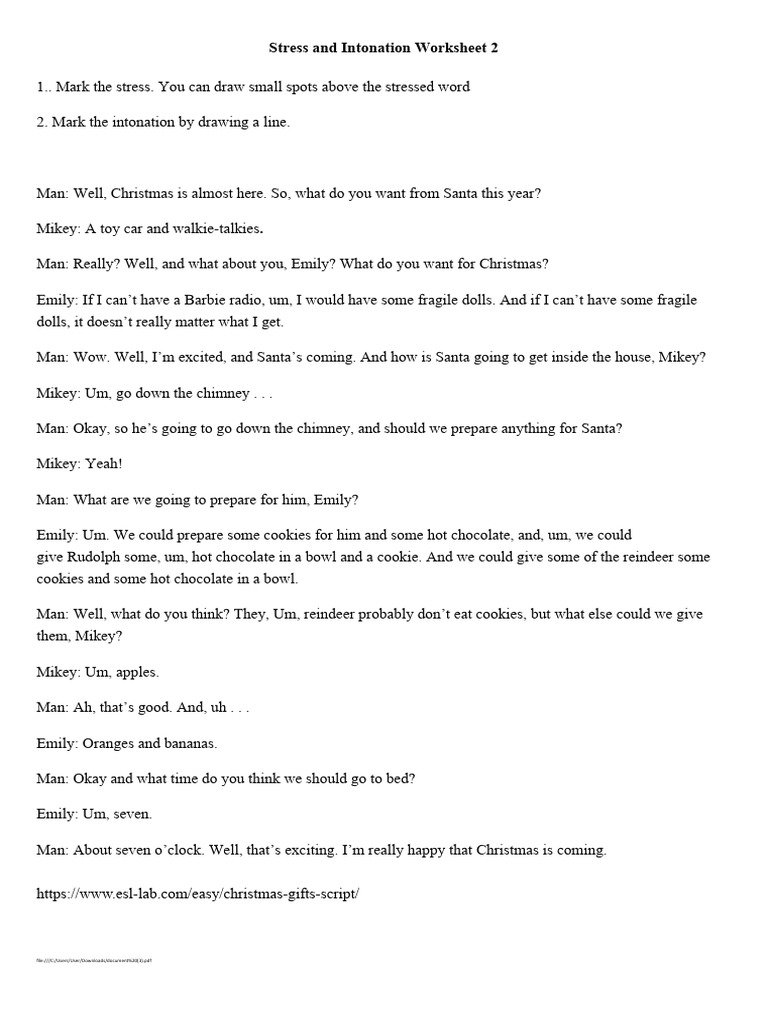 Stress and Intonation Worksheet 2 | PDF