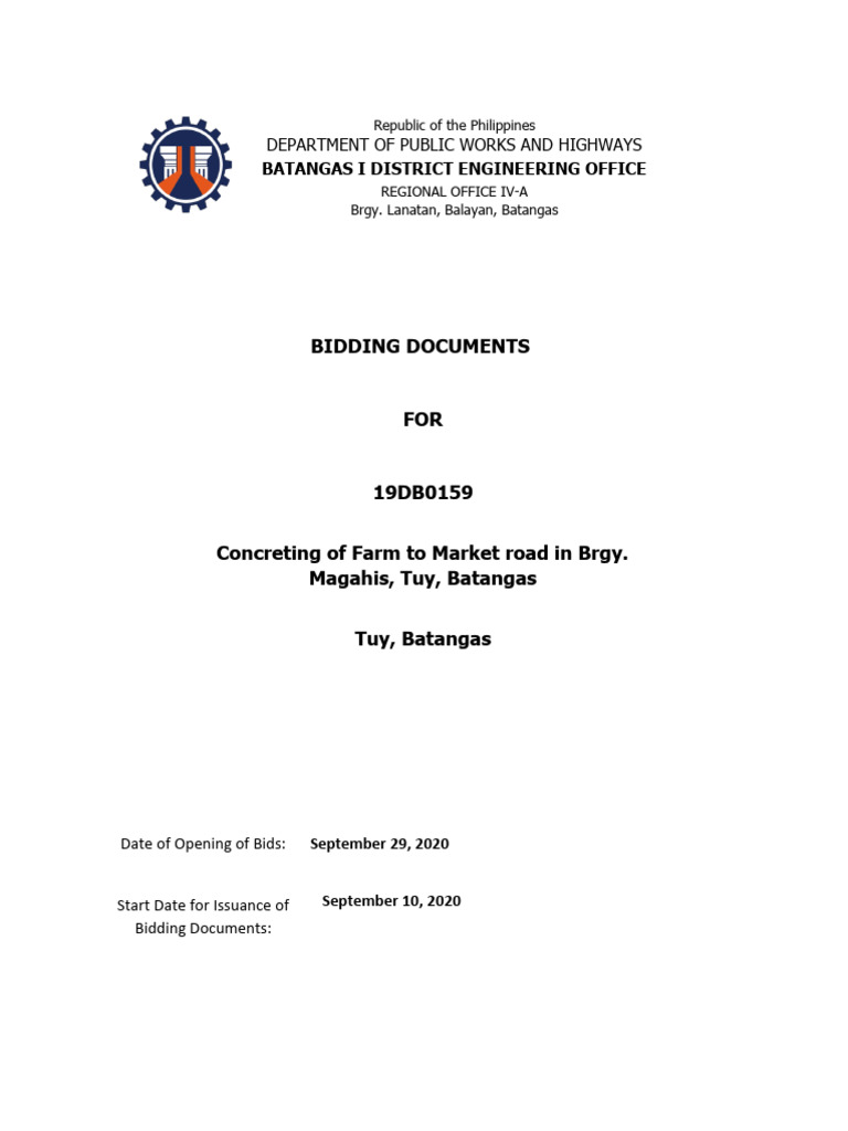 19DB0159 All Bidding Documents | PDF | Affidavit | Letter Of Credit