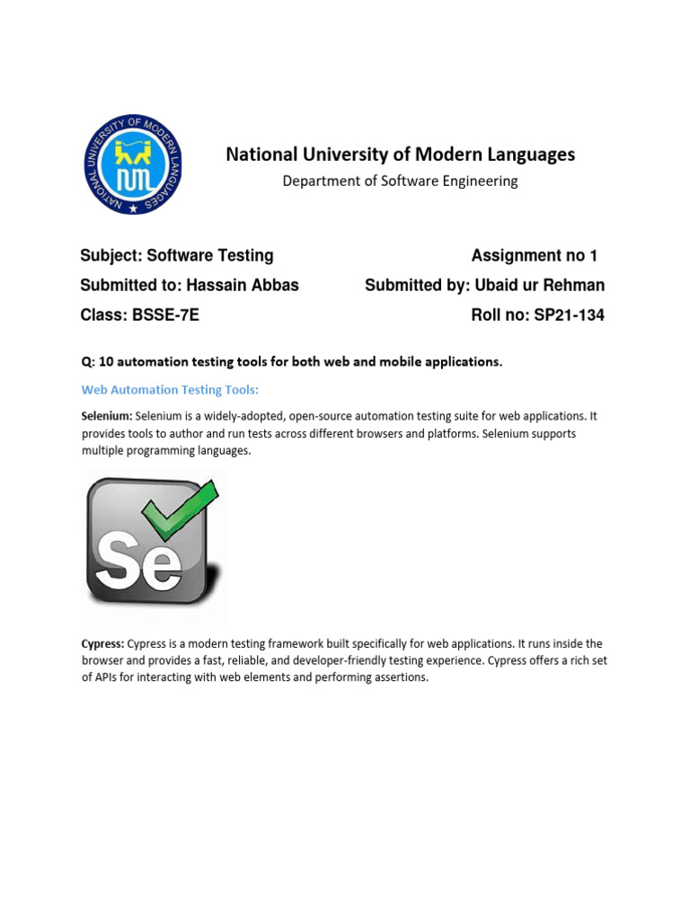 ST Lab Assignment No 1 Ubaid - SP21134 | PDF | Selenium (Software) | Ios