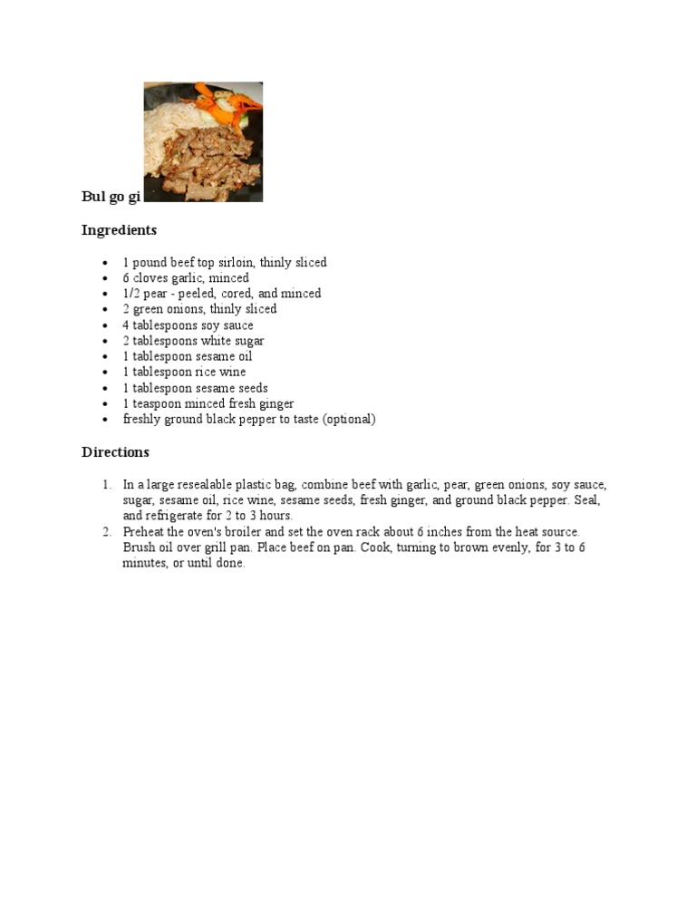Easy Bul Go Gi Recipe | PDF | Cooking, Food & Wine