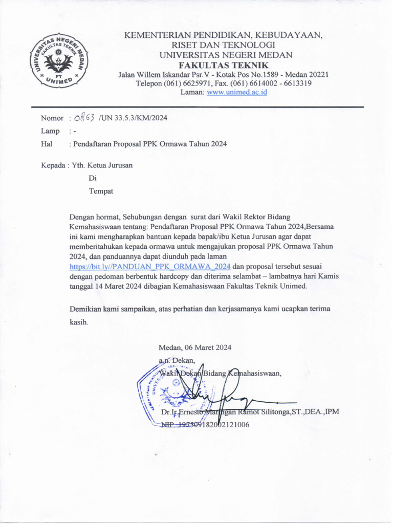 06-03-2024 Surat Masuk-Pendaftaran Proposal PPK Ormawa Tahun 2024 | PDF