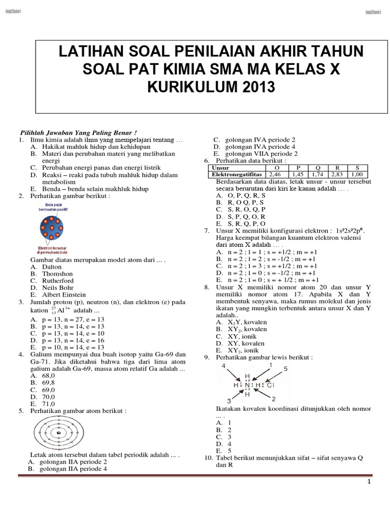 Soal PAT Kimia X | PDF