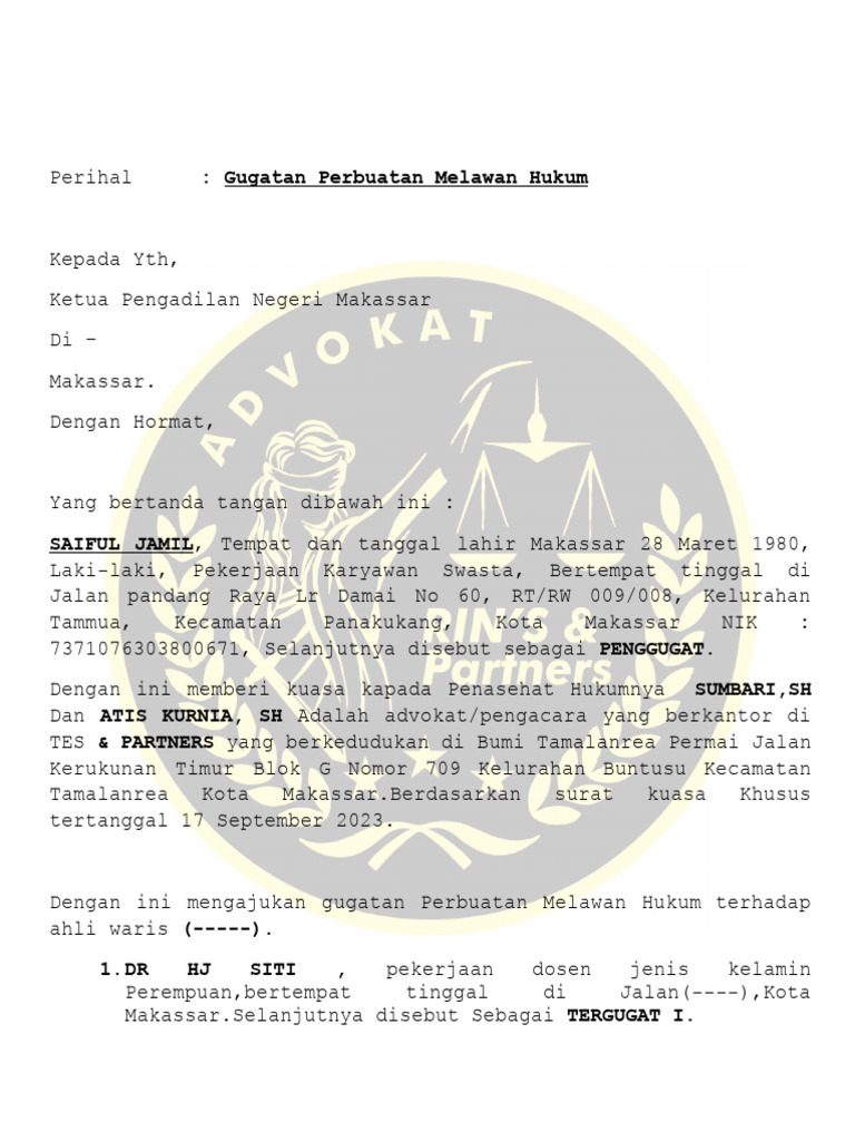 Gugatan Perbuatan Melawan Hukum Makassar | PDF