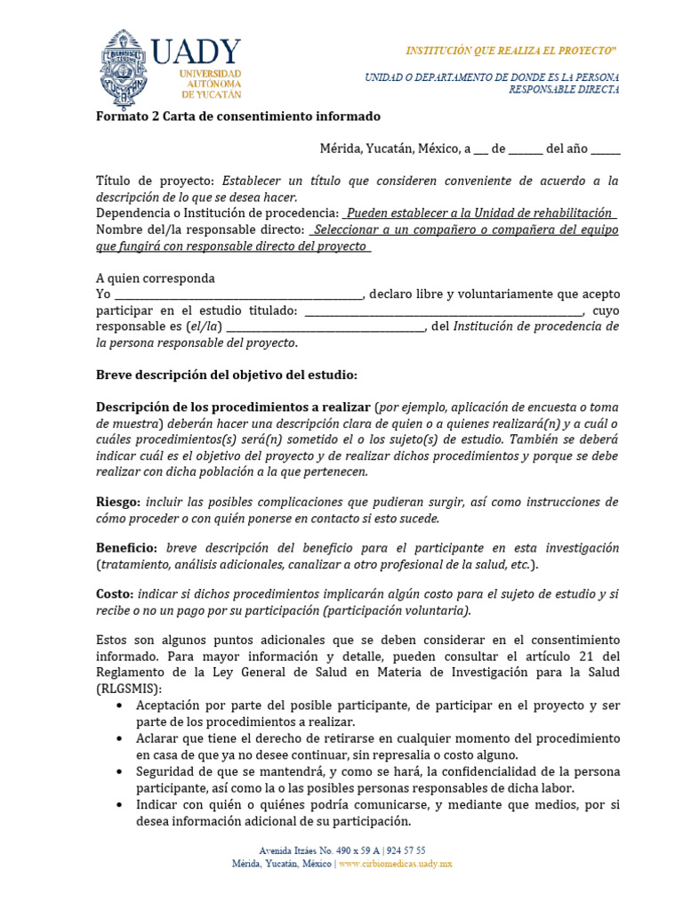 Formato - Consentimiento informado | PDF | Consentimiento informado | Justicia