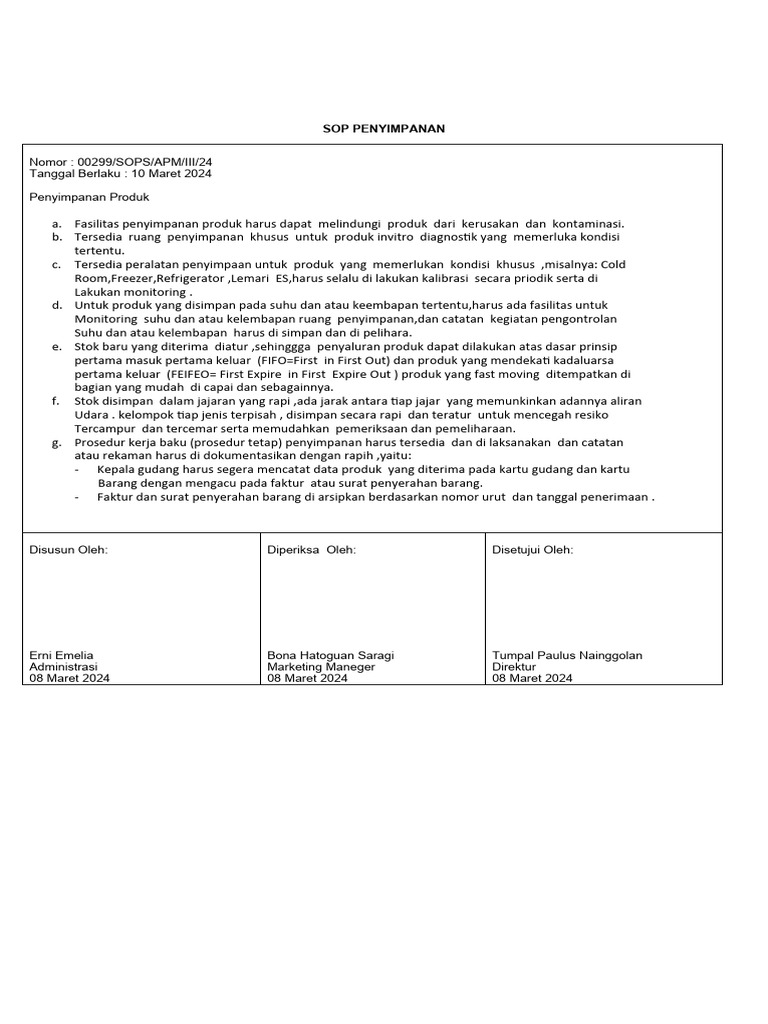 Sop Penyimpanan | PDF