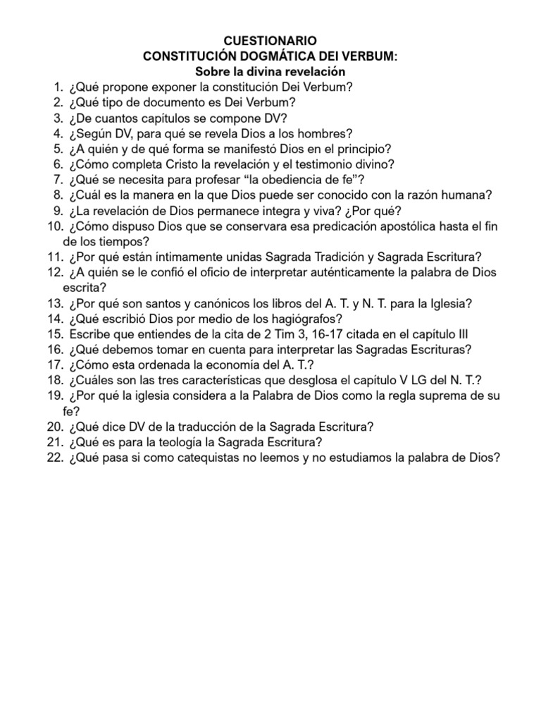 CUESTIONARIO Dei Verbum | PDF