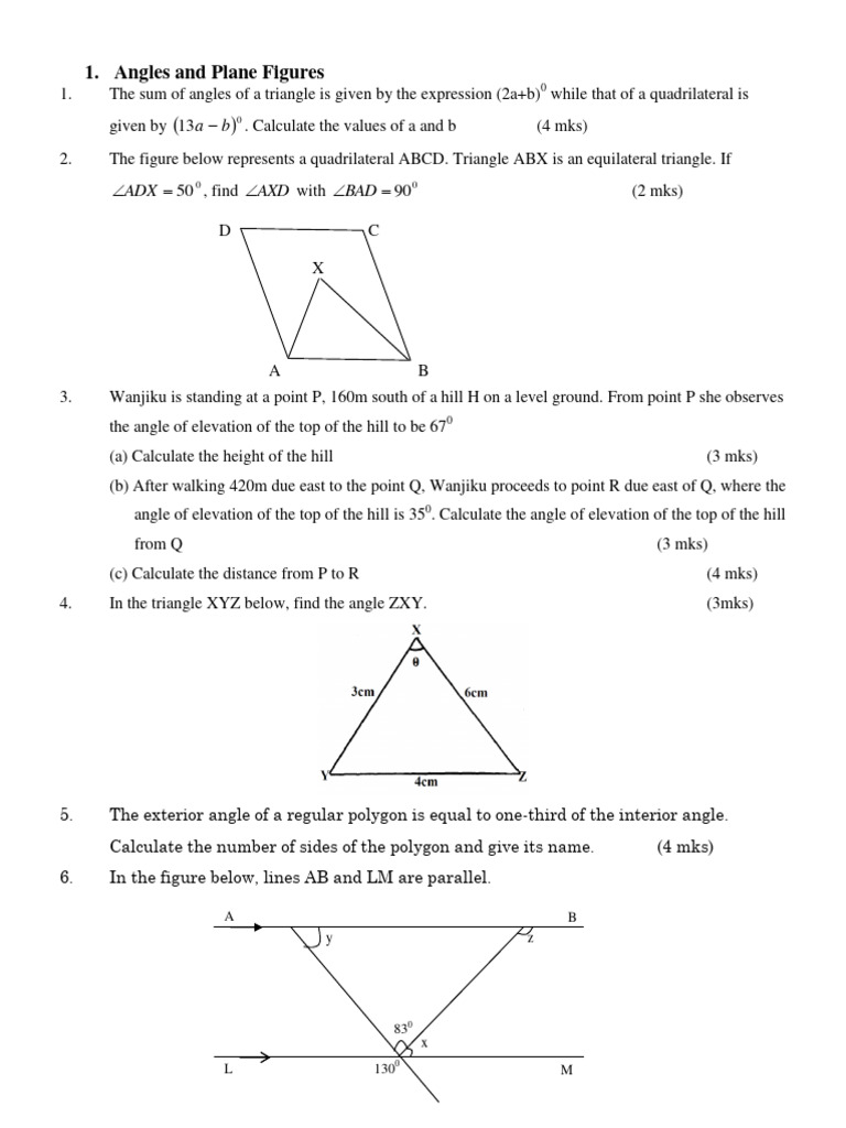 Angles and Plane Figures Q | PDF | Triangle | Triangle Geometry