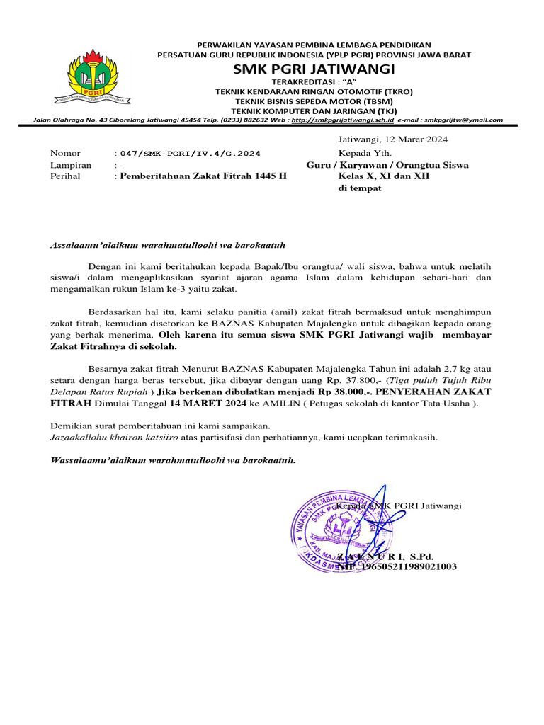 Surat Edaran Zakat Fitrah 2024 | PDF