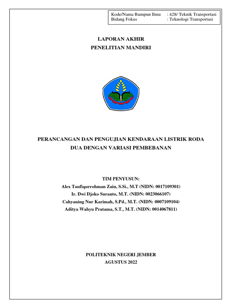 Laporan Penelitian Mandiri-Kendaraan Listrik-Alex T. Zain | PDF