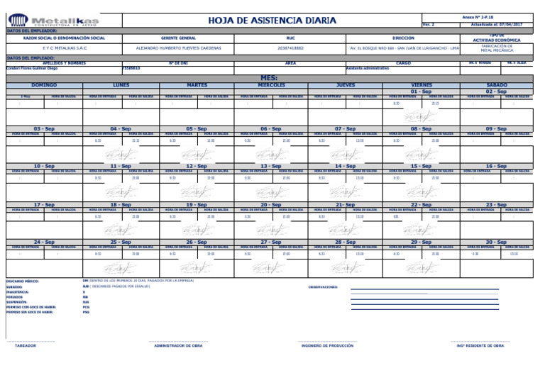 Control de Asistencia Diaria SM2 | PDF