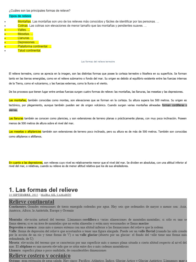 Cuáles son las principales formas de relieve | PDF | Terreno | Montañas