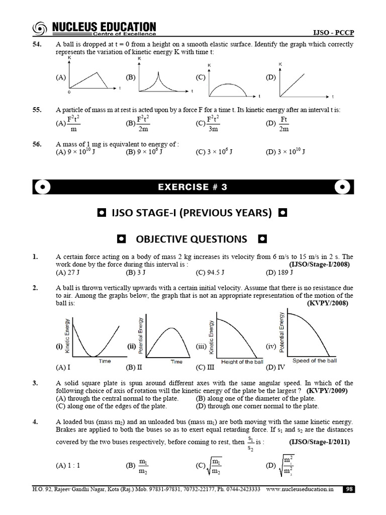 Work Power Energy NSEJS PYQS | PDF | Force | Mass
