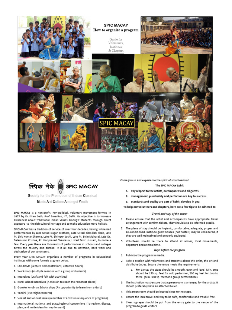 Organizing SPIC MACAY Programs Guide | PDF