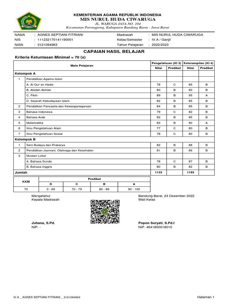 Nilai IV.A - AGNES SEPTIANI FITRIANI - 3121094963 | PDF