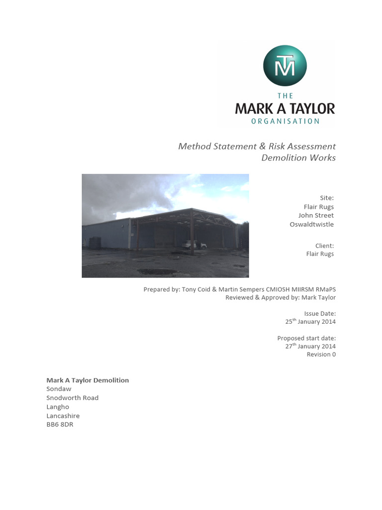 Method Statement and Risk Assessment For Demolition Works | PDF | Scrap ...