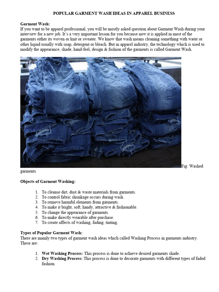 Popular Garment Wash Ideas in Apparel Business | PDF