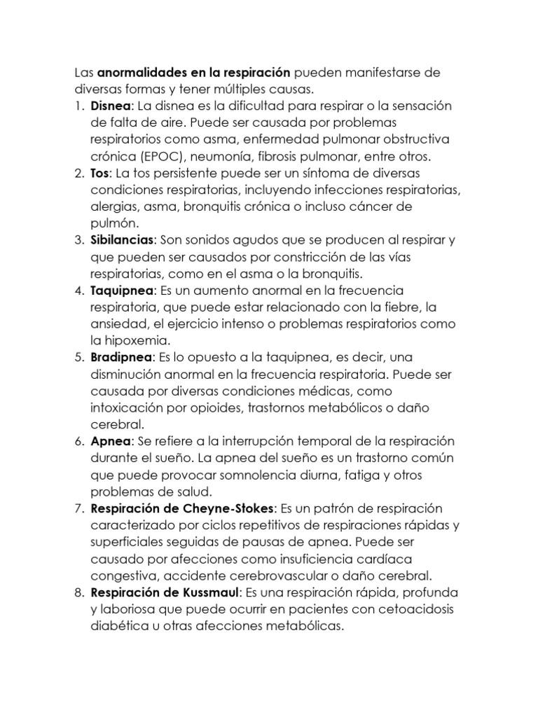 Las Anormalidades en La Respiración Pueden Manifestarse de Diversas ...