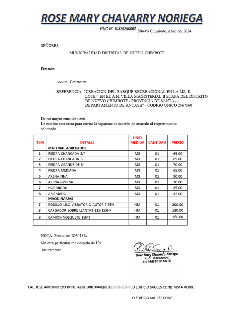 Cotización - Materiales y Equipos | PDF