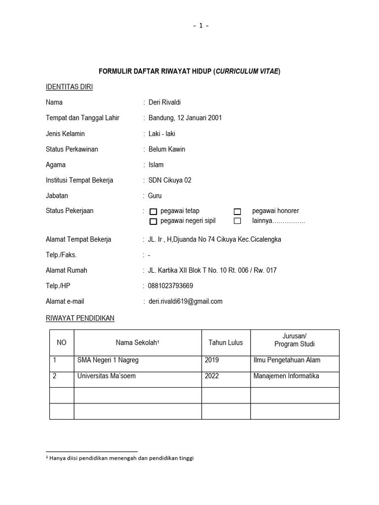 Formulir Daftar Riwayat Hidup Pemohon | PDF