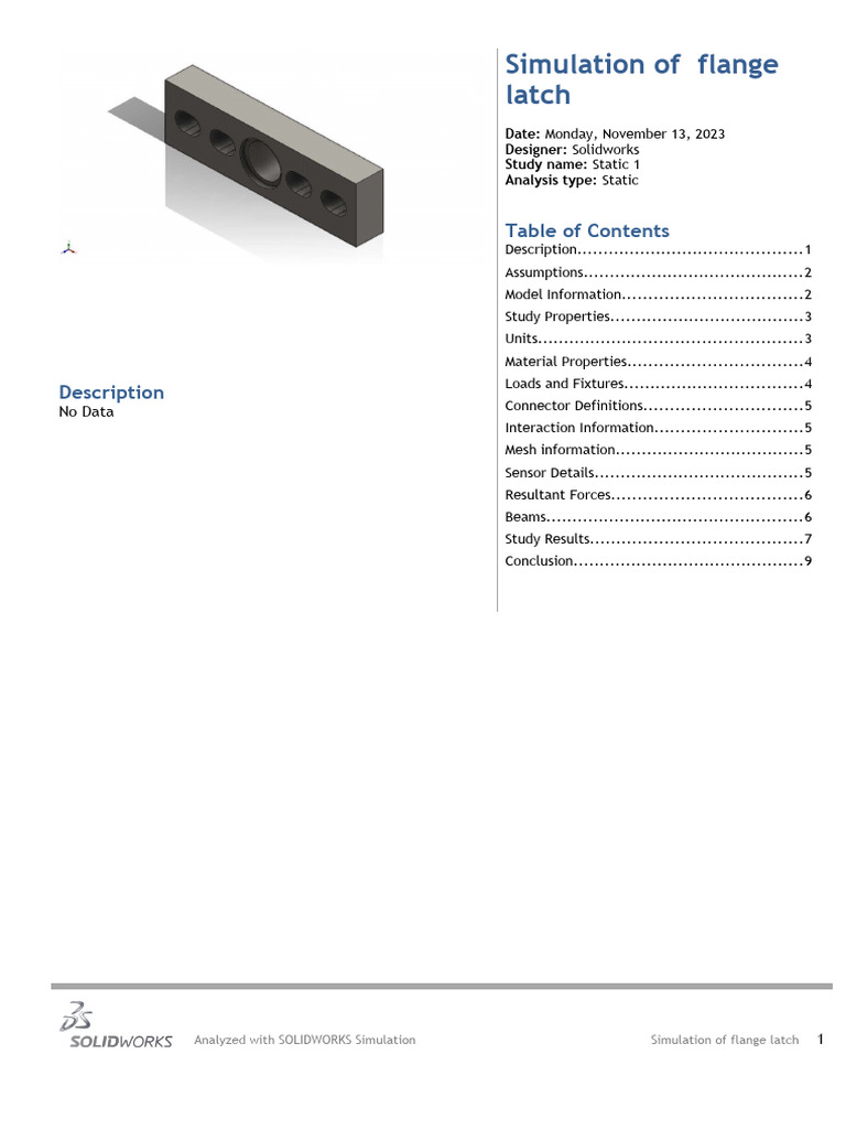 Flange Latch-Static 1-1 | PDF | Strength Of Materials | Young's Modulus
