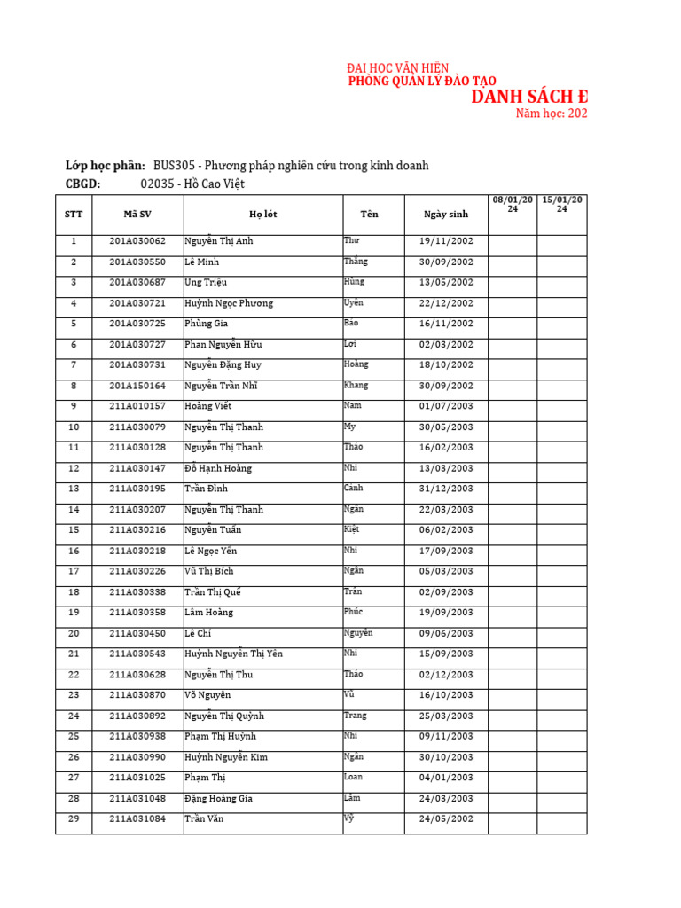 List of Student - rp.232BUS502.ST2.HK2.2023-24 | PDF