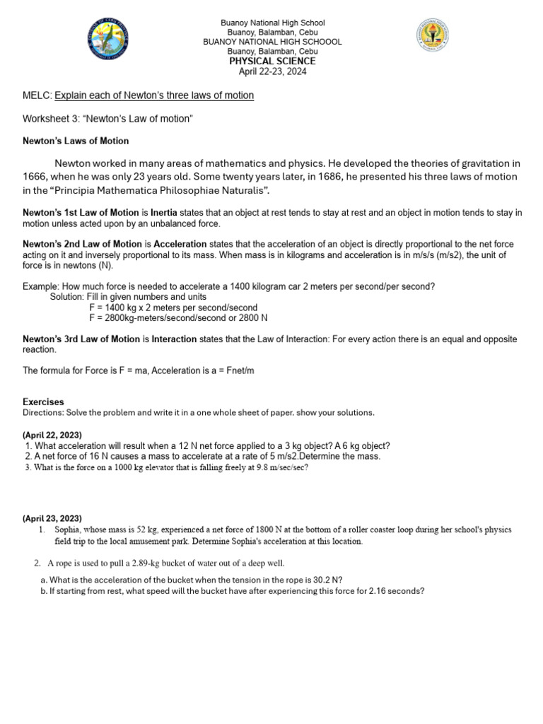 Physical Science Task 6 - 4222024 | PDF | Force | Newton's Laws Of Motion