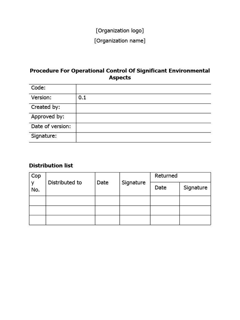 Procedure For Operational Control of Significant Environmental Aspects ...