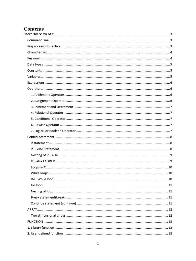 Short Overview of C | Download Free PDF | Control Flow | Data Type