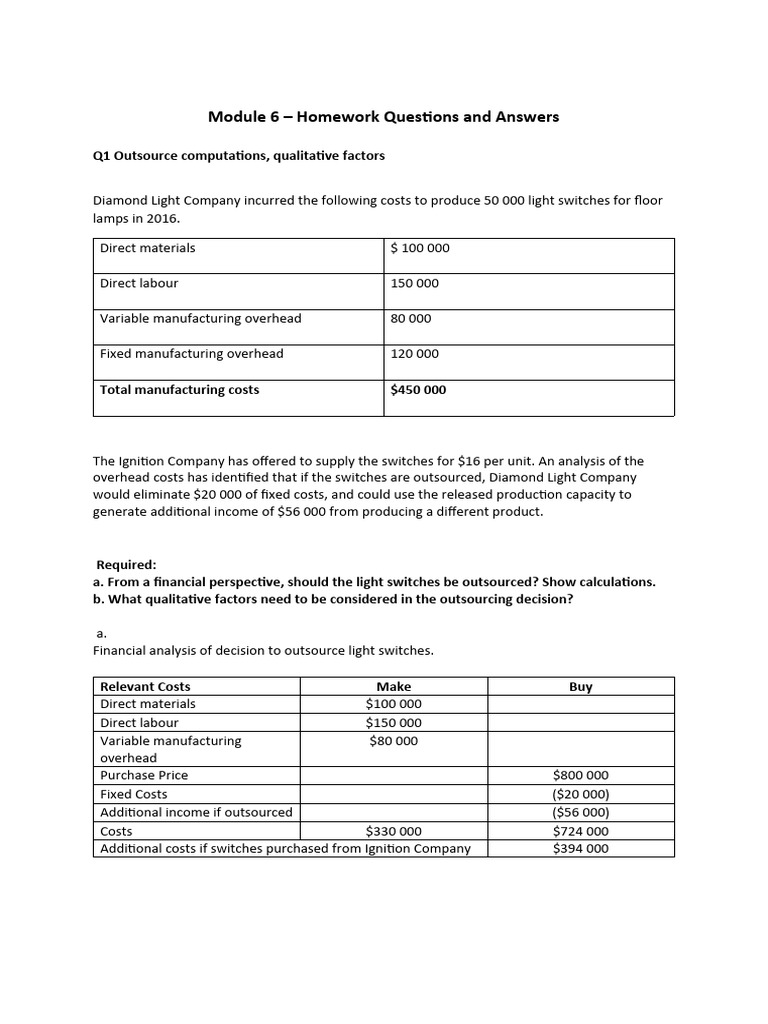 Outsourcing and Special Order Analysis | PDF | Management Accounting ...