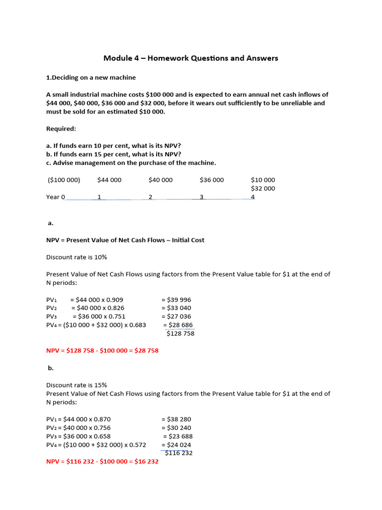 Module 4 - Home Work Solution | PDF | Net Present Value | Present Value