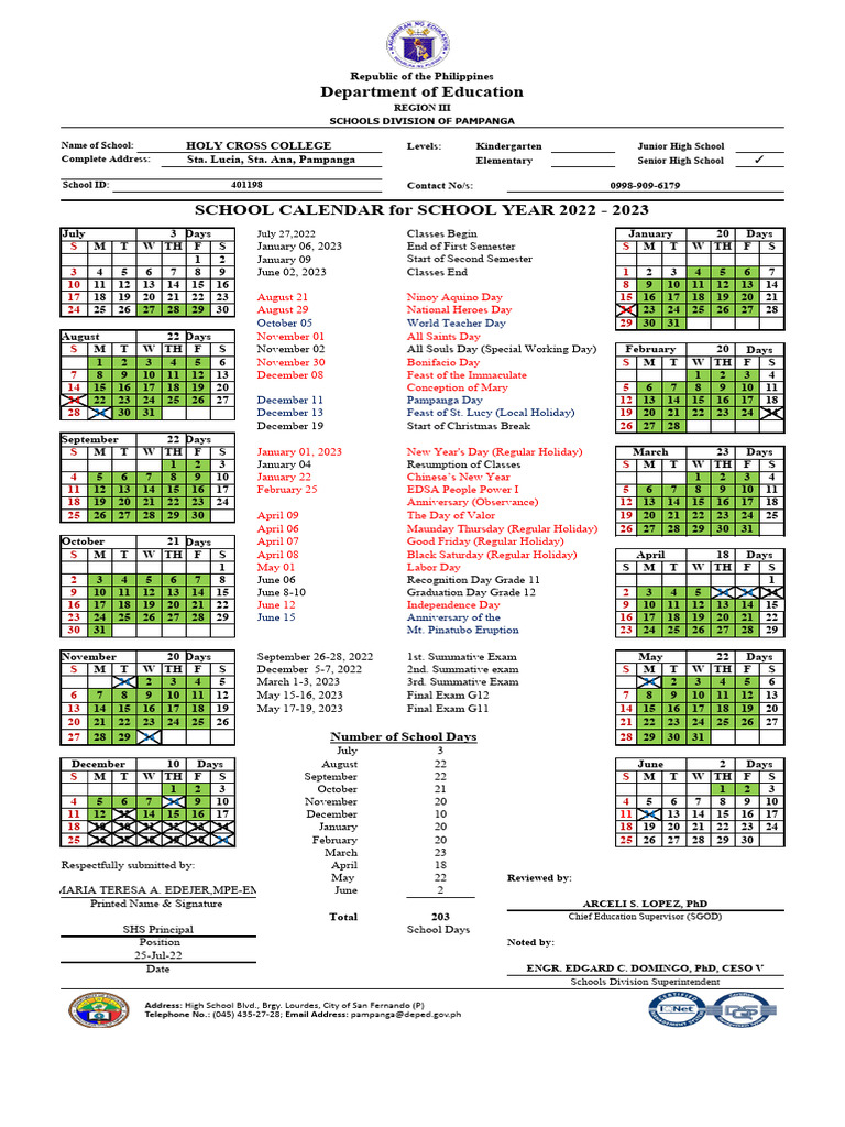 Holy Cross College School Calendar 2023-2024 | PDF | Liberal Arts Education