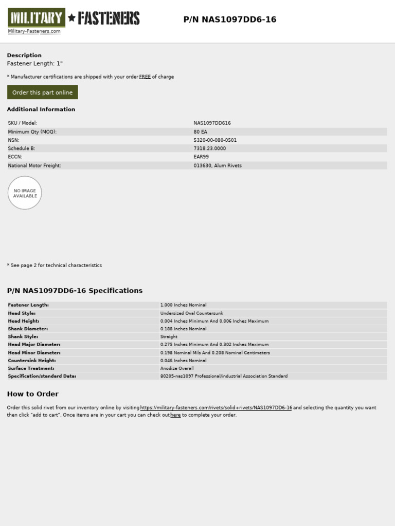 NAS1097DD6-16 - Rivet Specifications | PDF