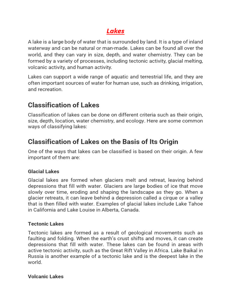 Lakes and Its Classification | Download Free PDF | Lake | Eutrophication
