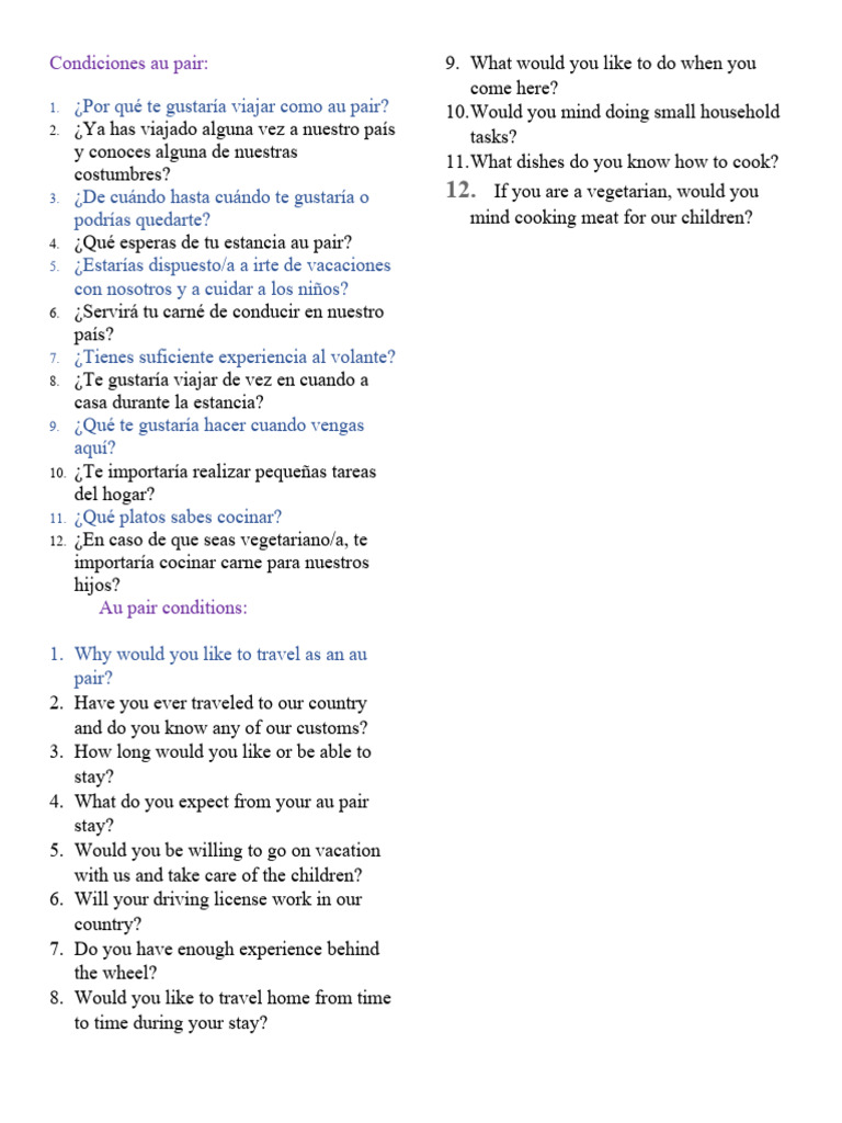 Preguntas Au Pair | PDF