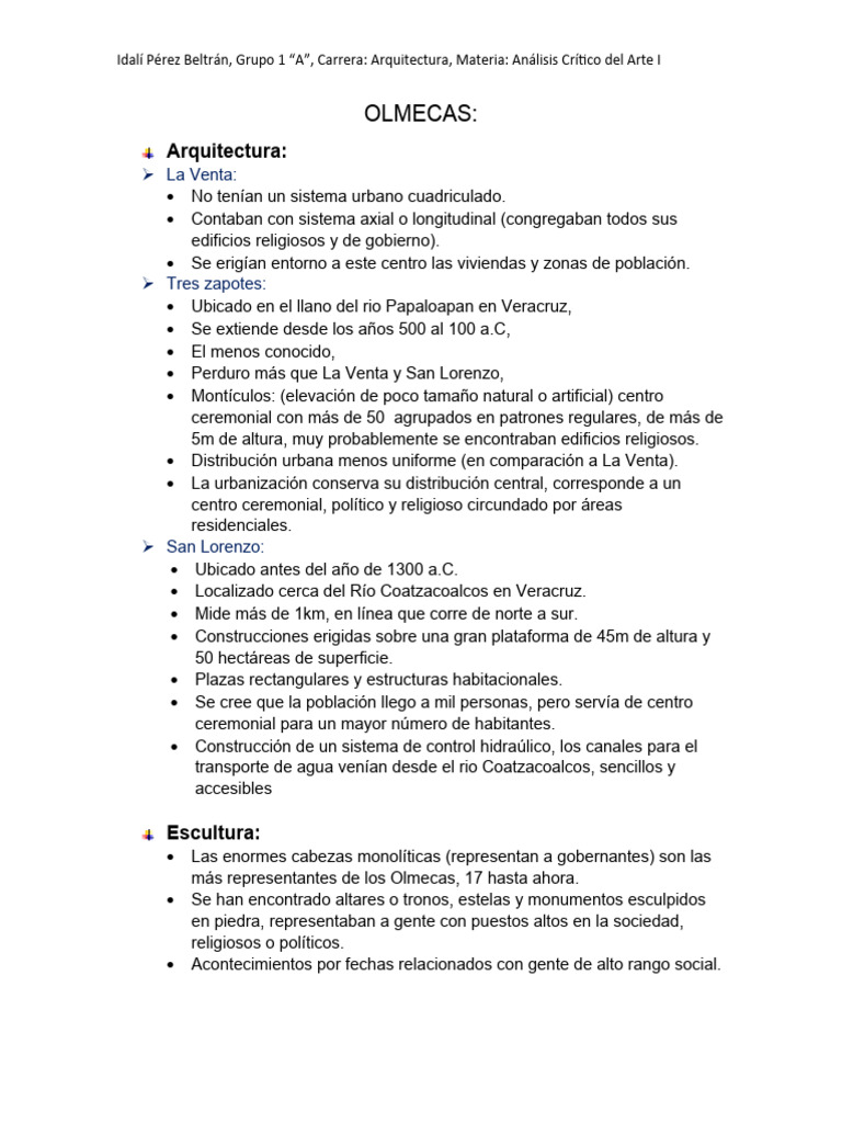 Resumen Olmecas | PDF