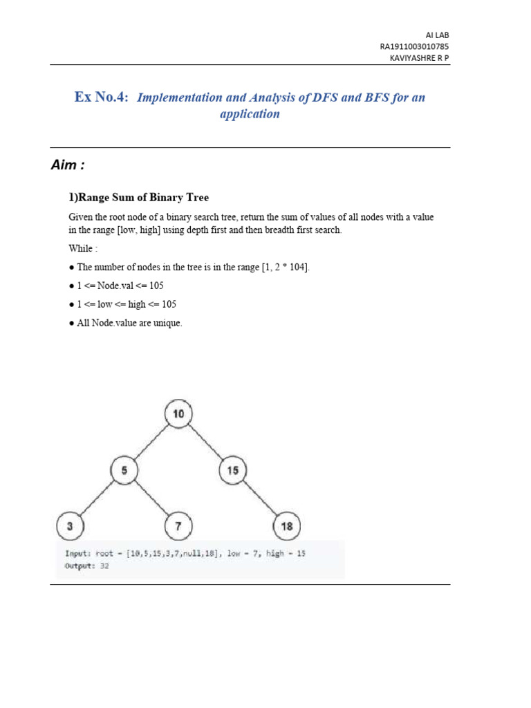 Ai 4 - Implementation of BFS and DFS - 785 | PDF | Graph Theory | Discrete Mathematics