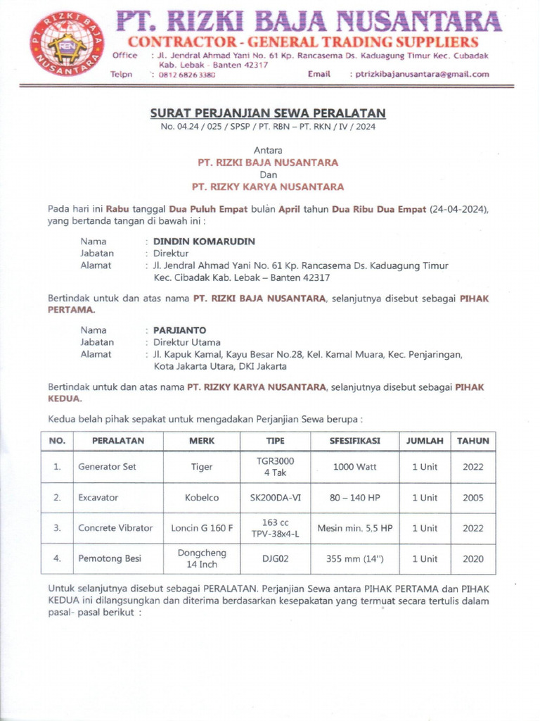 Surduk Alat PT RBN | PDF