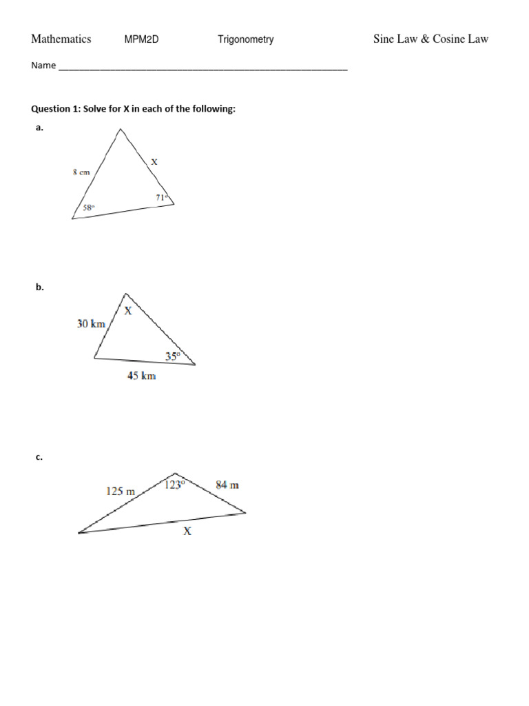 Sine Law Cosine Law Quiz | PDF