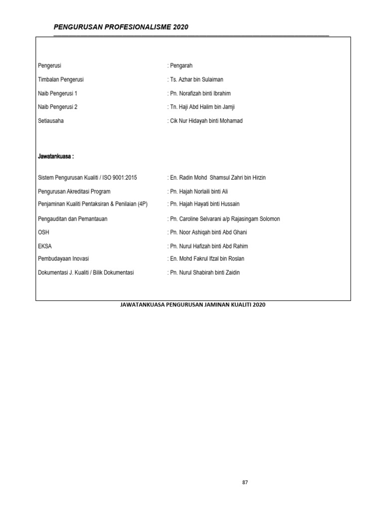 F. Jaminan Kualiti Carta Orga & Pengurusan 30 Nov 2020 | PDF