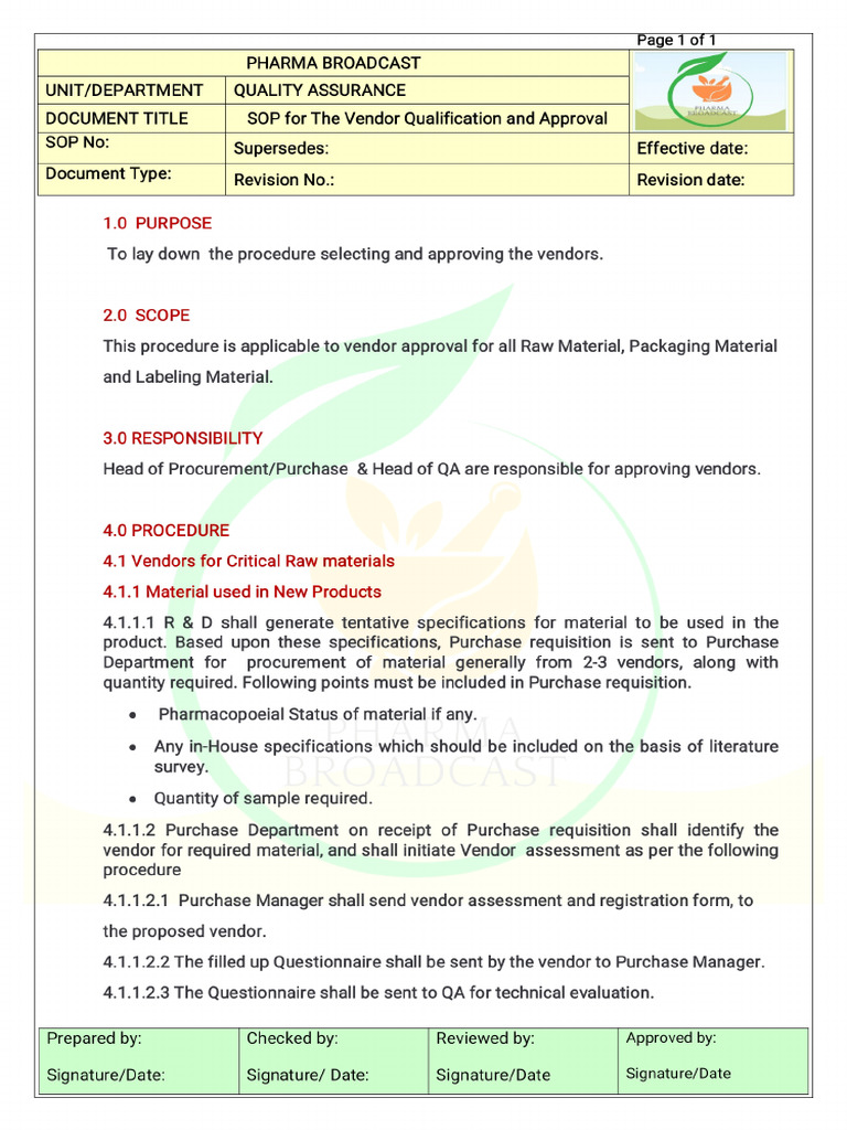 Vendor Qualification and Approval | PDF