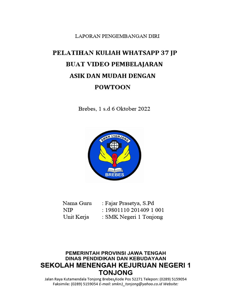 Contoh Laporan Pengembangan Diri - KULWA Powtoon | PDF