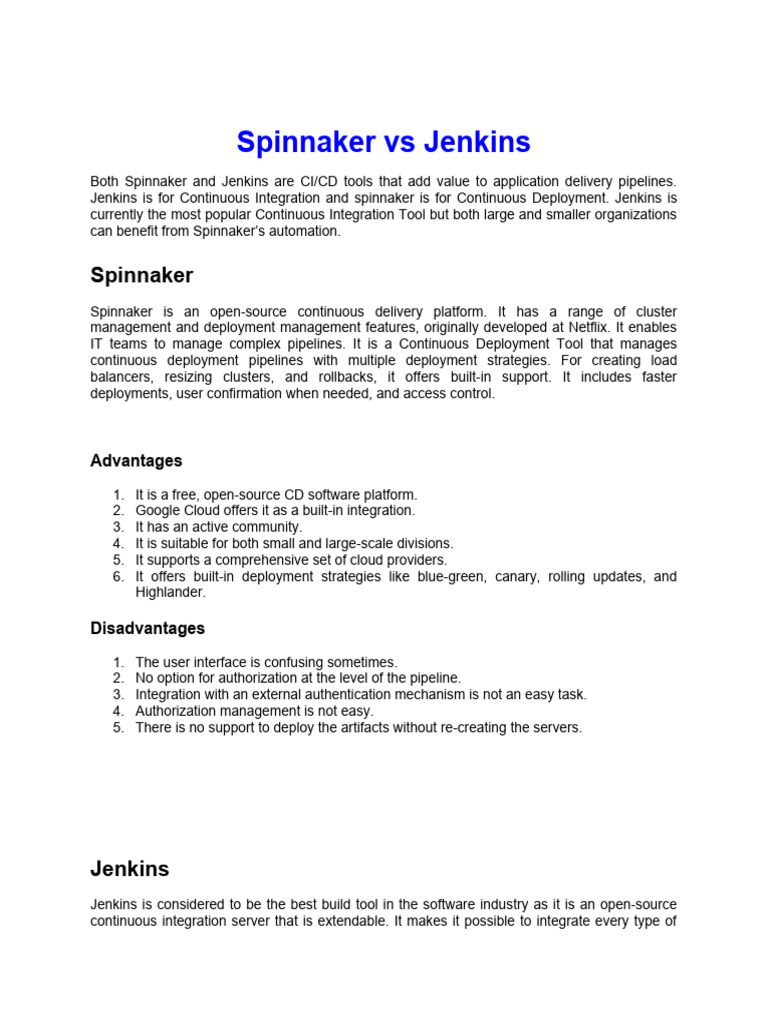 Spinnaker Vs Jenkins Pdf Cloud Computing Computer Engineering
