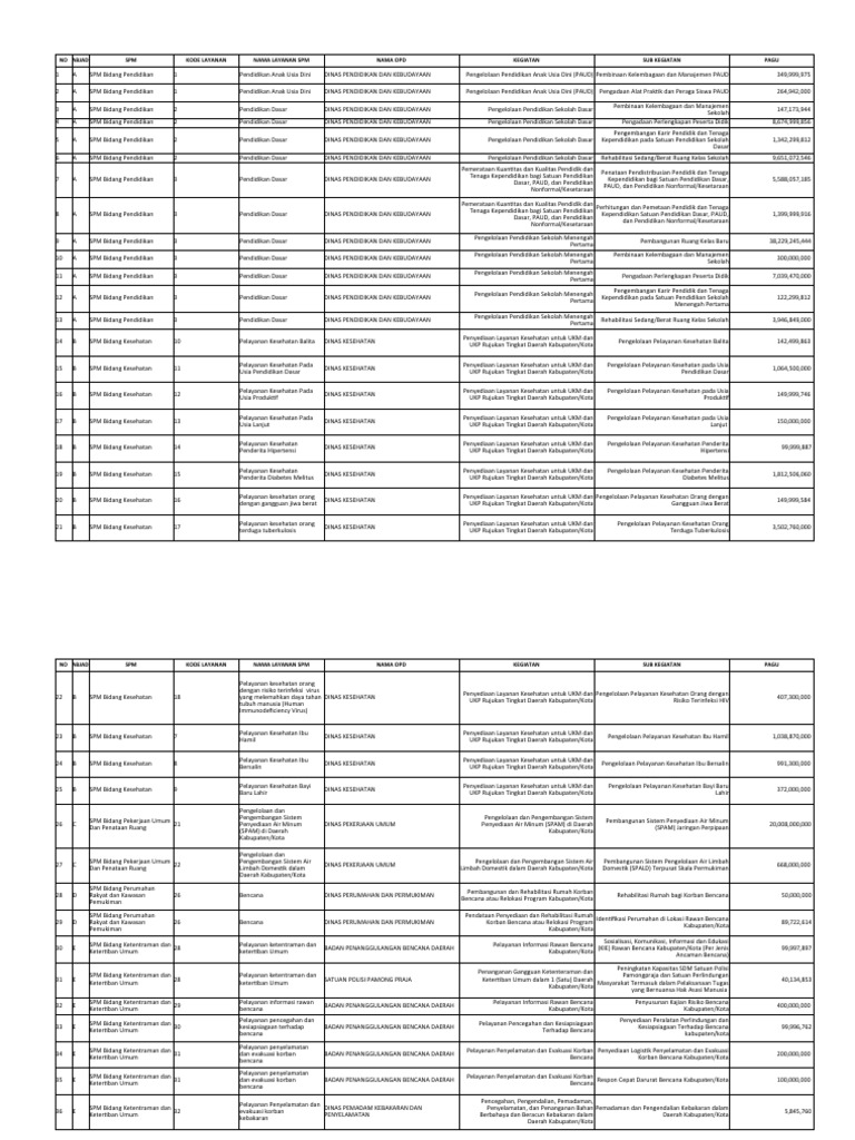Rincian Layanan SPM Pendidikan dan Kesehatan | PDF