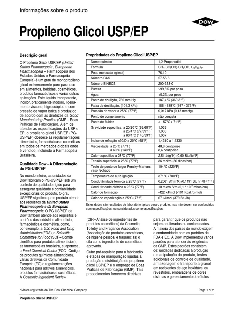 BT Propileno Glicol USP-EP - Dow Abr.2000 | PDF | Química